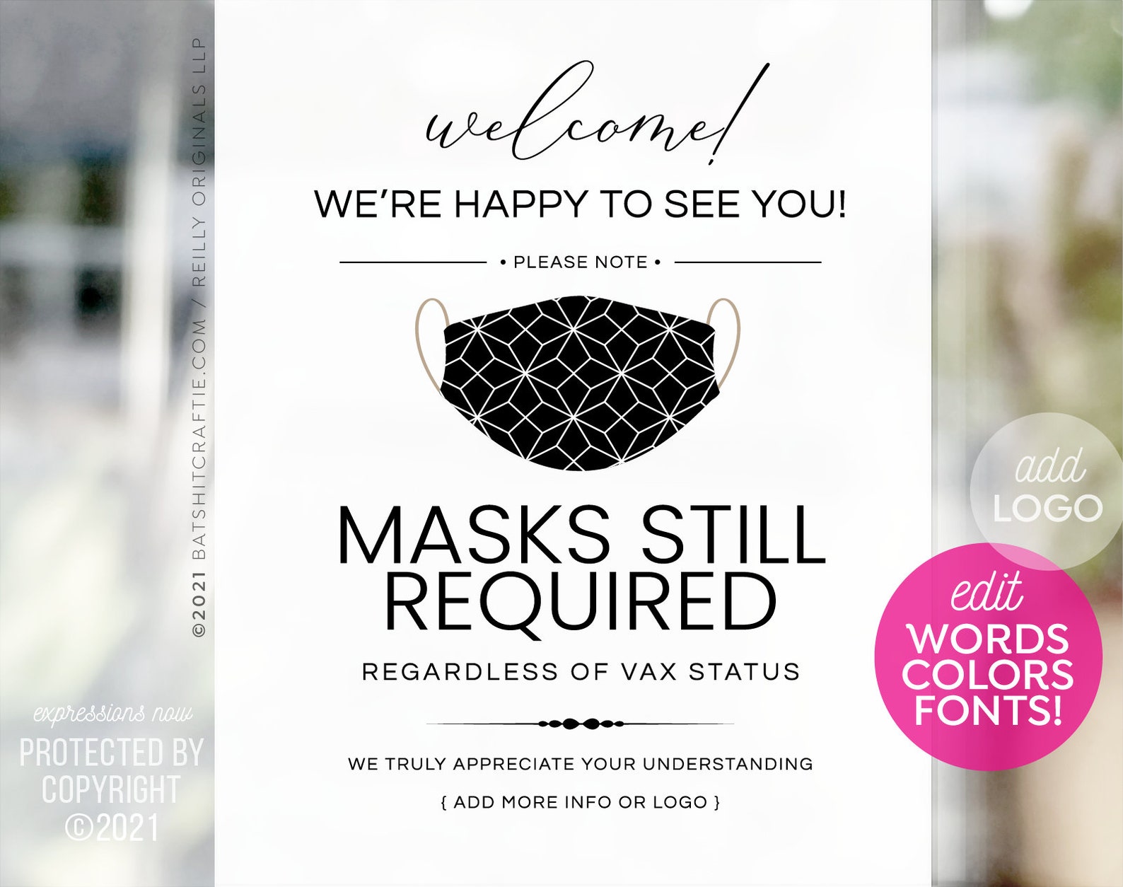 Masks Still Required ~ Fully Editable 8x10" PRINTABLE SIGN ~ Customized ...