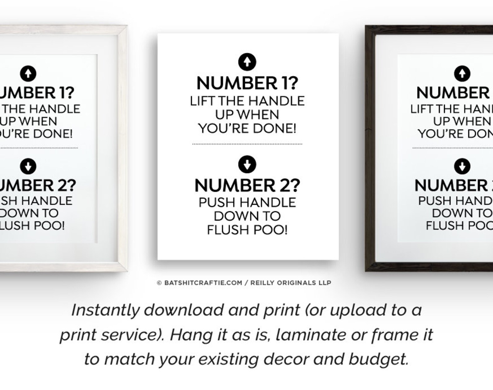 Cute Dual Flush PRINTABLE Bathroom Sign ~ Lift Handle up for #1, Push ...