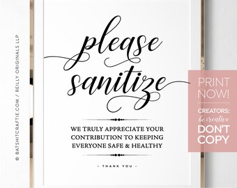 Please Sanitize Elegant PRINTABLE Sign Casual Modern Script | Etsy