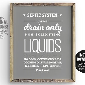 Septic System PRINTABLE Kitchen Sign Liquids Only No Food Grease Coffee ...