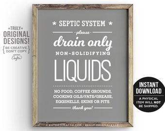 Septic System PRINTABLE Kitchen Sign Drain Only | Etsy