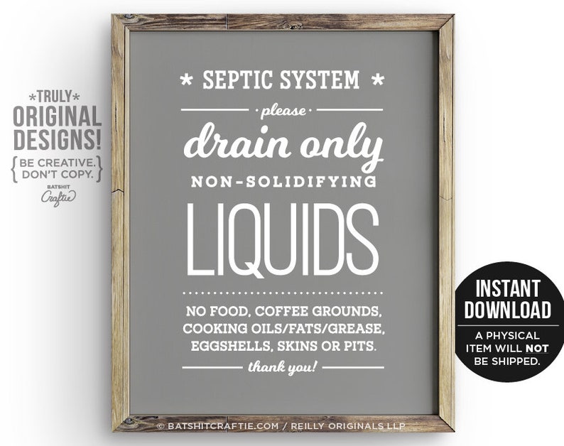 Septic System PRINTABLE Kitchen Sign Liquids Only No Food Grease Coffee ...