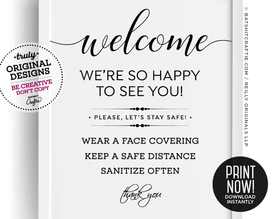 Welcome Please Wear Face Cover, Sanitize + Distance PRINTABLE Sign ...