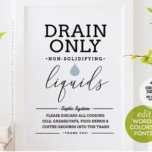 Editable Template ~ Drain Only Liquids, No Food Debris Coffee Grounds ...