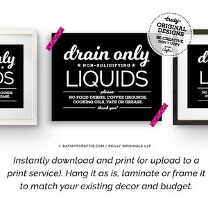 Drain Only Non-solidifying Liquids PRINTABLE Kitchen Sink Sign No Food ...