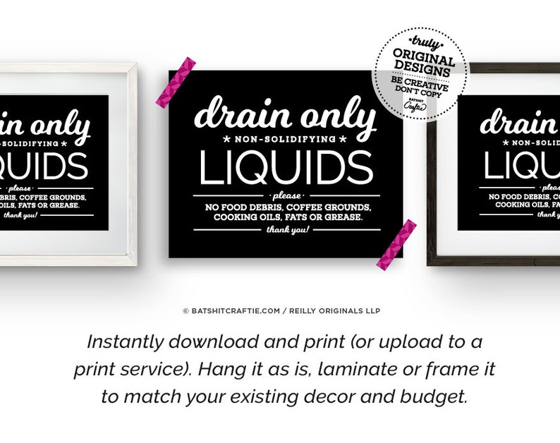 Drain Only Non-solidifying Liquids PRINTABLE Kitchen Sink Sign No Food ...
