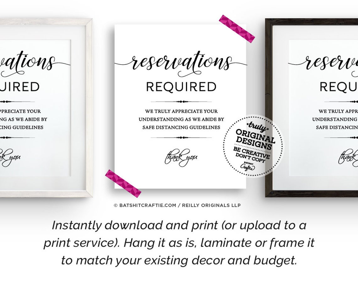 Reservations Required PRINTABLE sign salon restaurant poster | Etsy