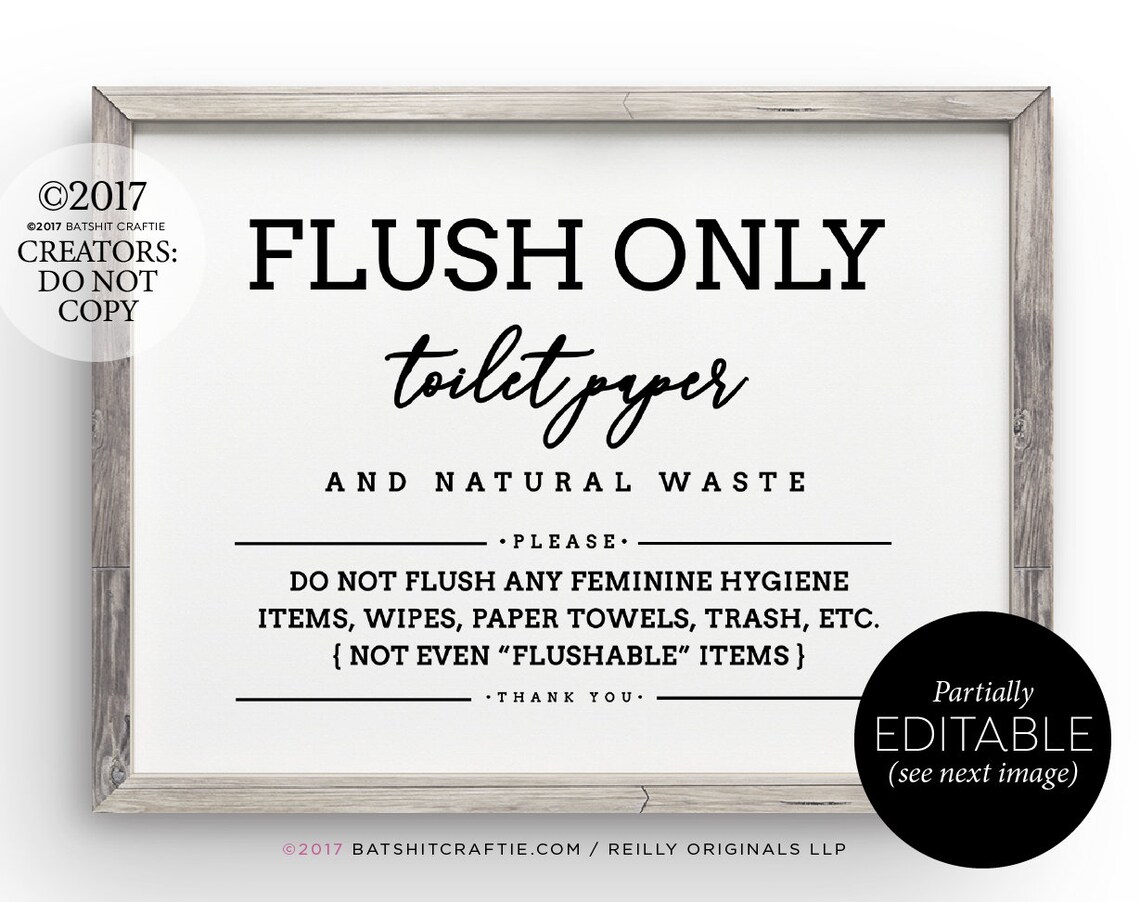 Editable Template Flush Only Toilet Paper & Natural Waste - Etsy