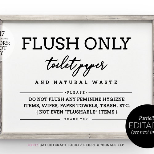 Flush Only Pee Poo A Little Toilet Paper Printable Sign - Etsy