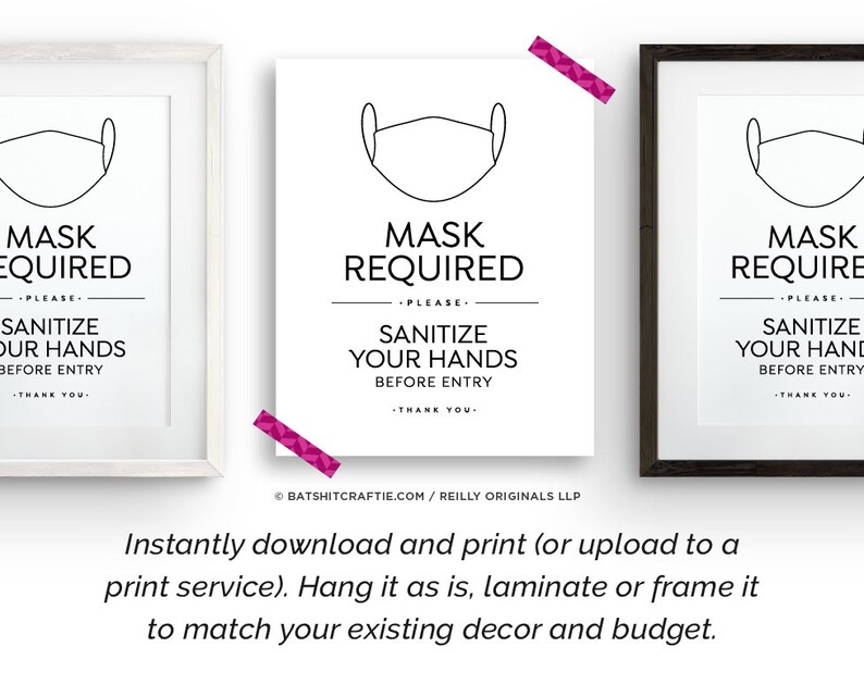 Face Mask Required Sanitize Hands Before Entry PRINTABLE SIGN ~ Modern ...
