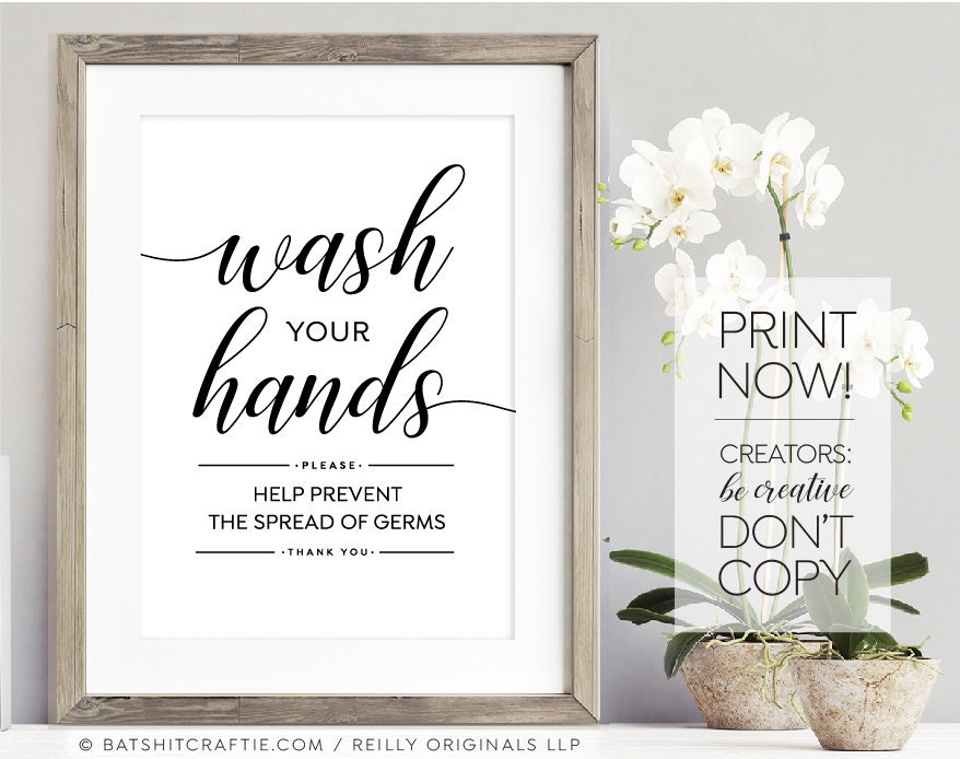Prevent Spread of Germs Wash Hands Cute PRINTABLE Sign - Etsy
