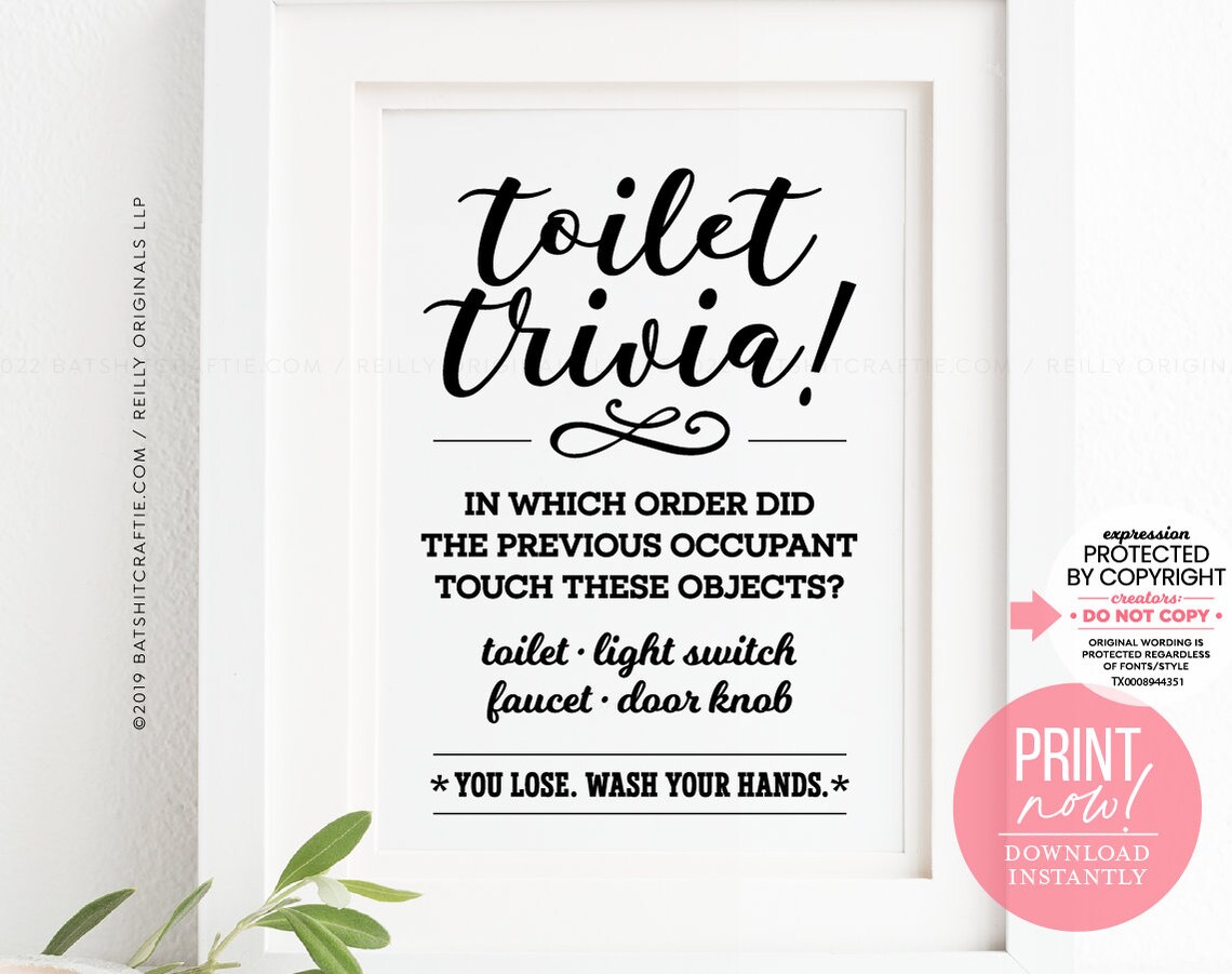 Printable Funny Bathroom Sign Toilet Trivia Game Wash Your | Etsy