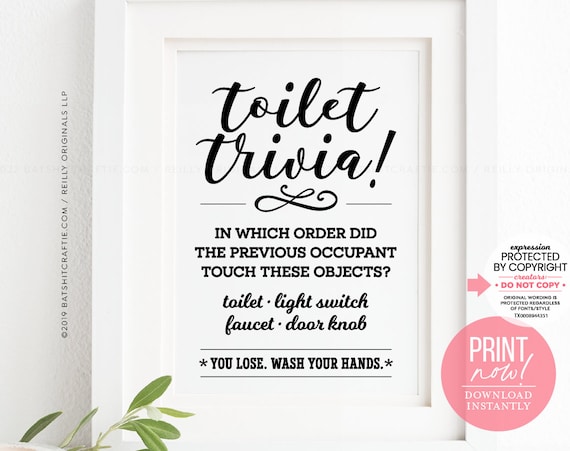 Printable Funny Bathroom Sign Toilet Trivia Game Wash Your | Etsy