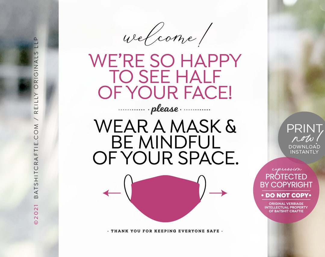 Cute Printable Mask Sign Instantly Download Print - Etsy