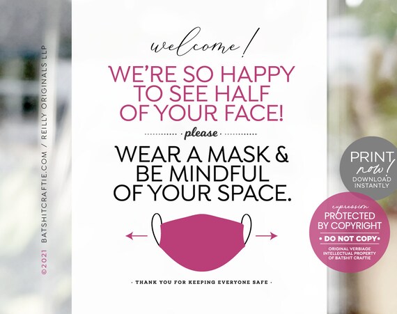 Cute Printable Mask Sign Instantly Download Print | Etsy