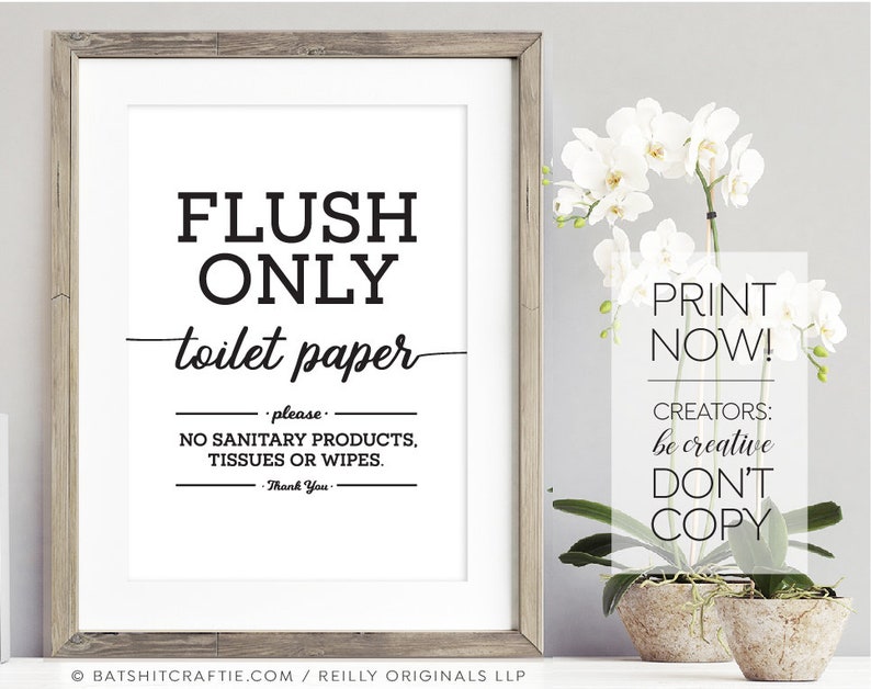 Flush Only Toilet Paper Printable Bathroom Sign Cute Elegant - Etsy