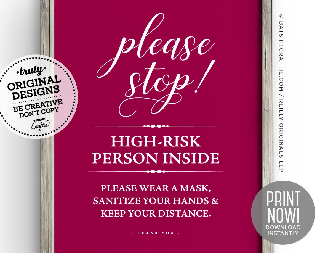 STOP High Risk Person Inside Printable Sign ~ Wear a Mask Keep Social ...