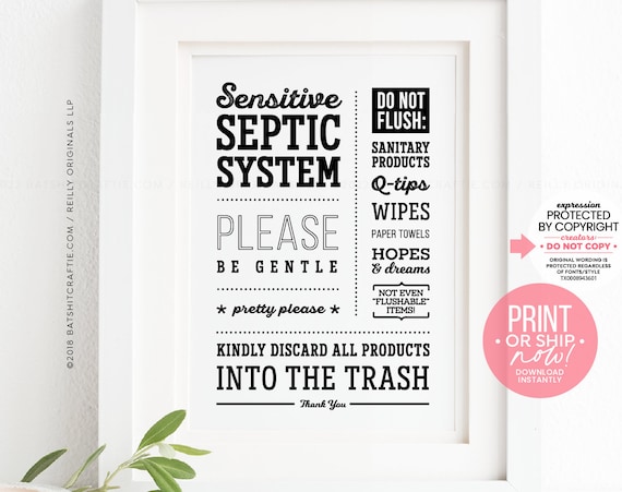 Septic Tank System Bathroom Sign Ready to Print Instantly or - Etsy
