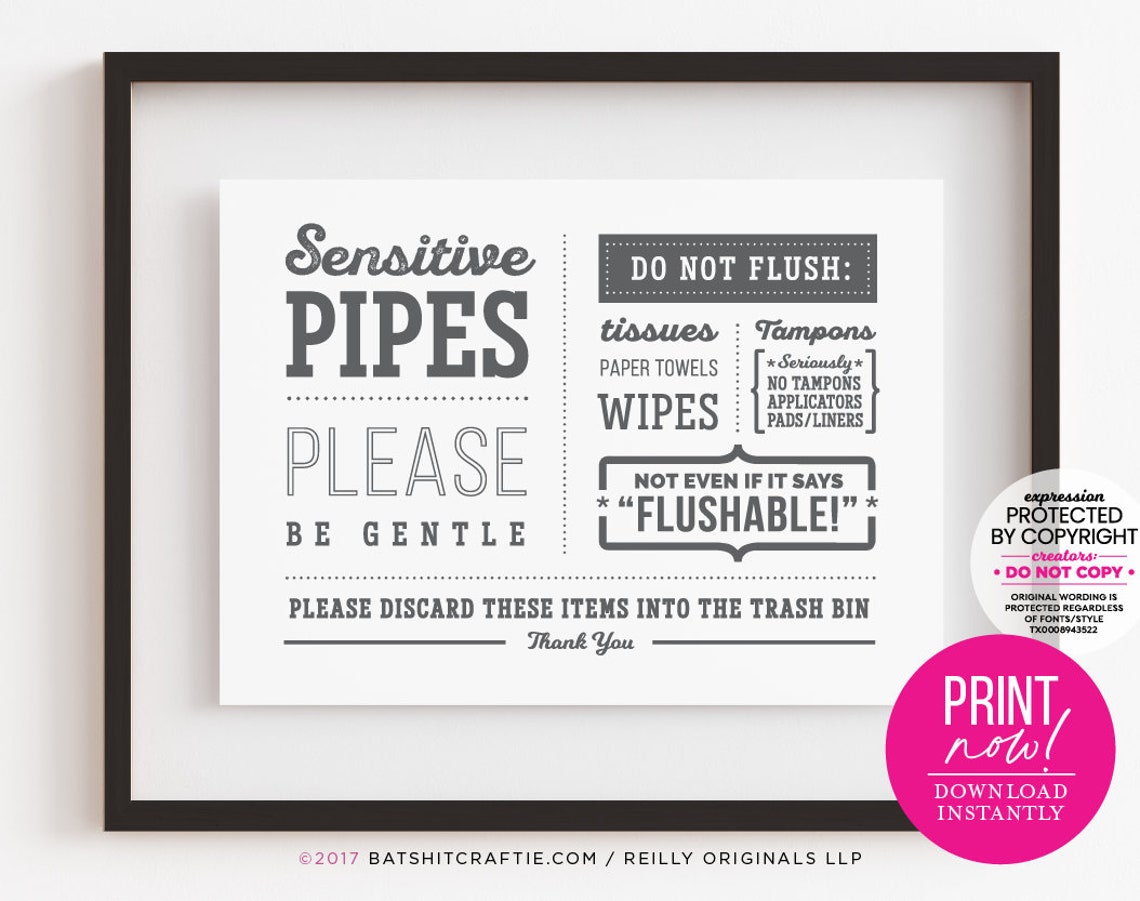 Septic System Sign PRINTABLE Bathroom Sensitive Plumbing Pipes Flush ...
