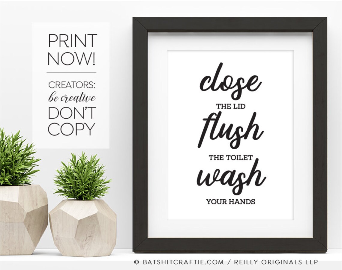 Cute Bathroom Sign Printable Decor Close Lid Flush Toilet Wash Your ...