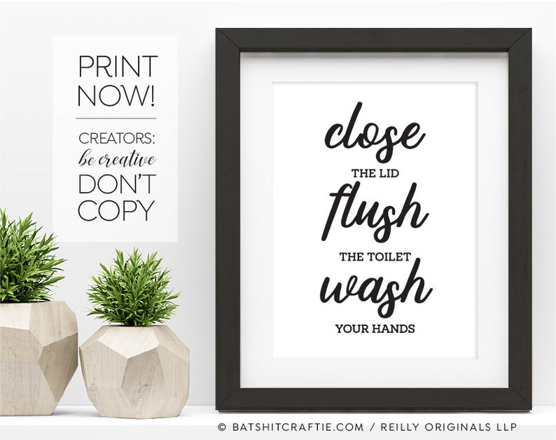 Cute Bathroom Sign Printable Decor Close Lid Flush Toilet Wash - Etsy