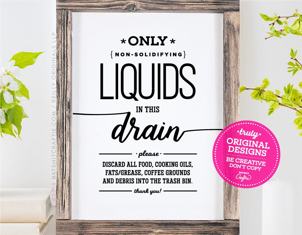 Septic System PRINTABLE Kitchen Sign Liquids Only No Food Grease Coffee ...