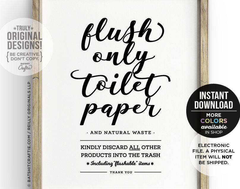Flush Only Toilet Paper & Natural Waste PRINTABLE Bathroom - Etsy