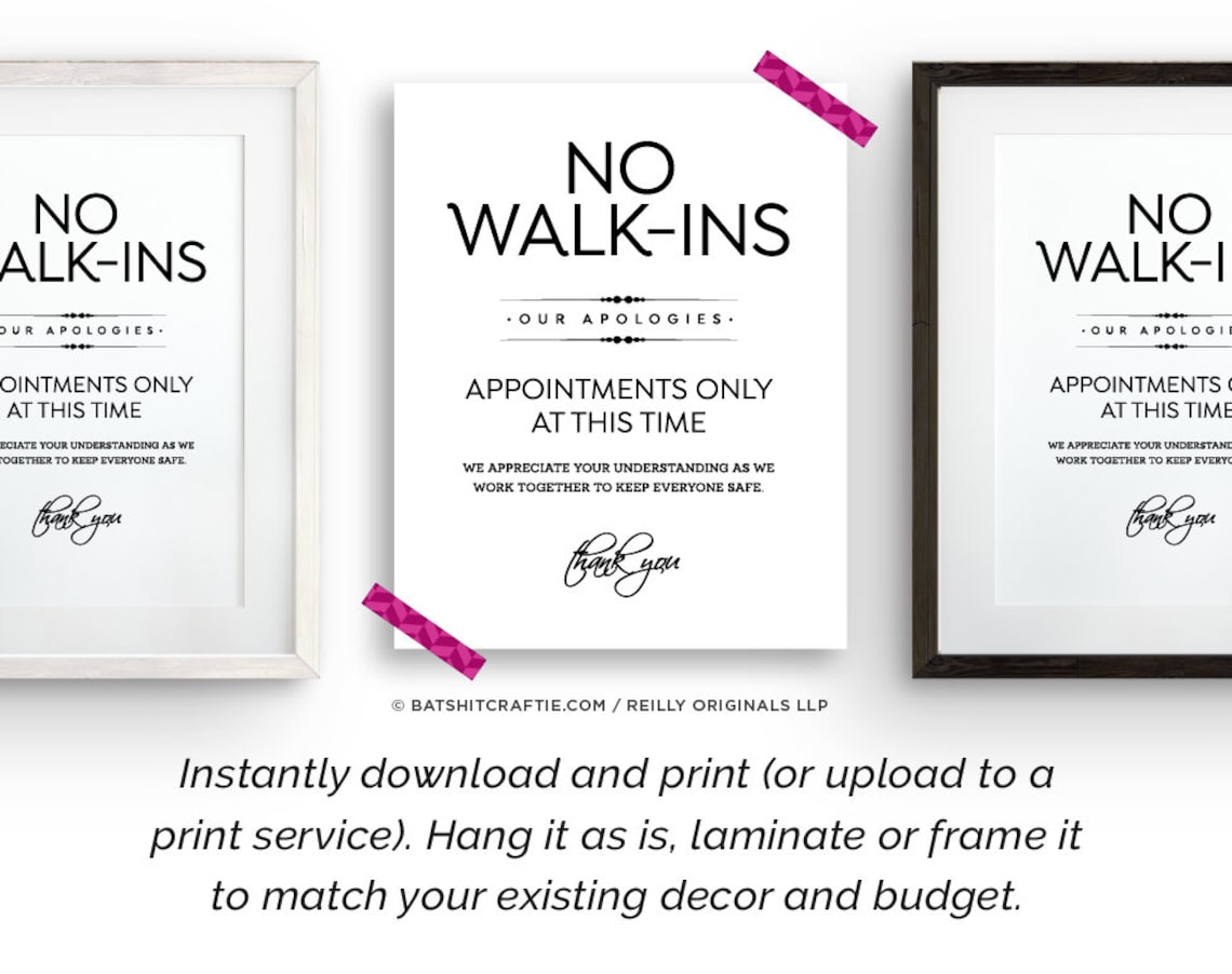 No Walk-ins by Appointment Only PRINTABLE SIGN Modern Simple | Etsy