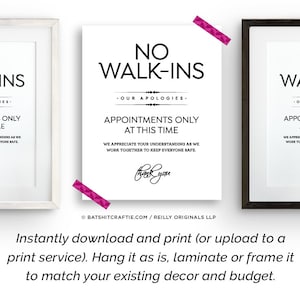 No Walk-ins by Appointment Only PRINTABLE SIGN ~ Modern Simple Poster ...