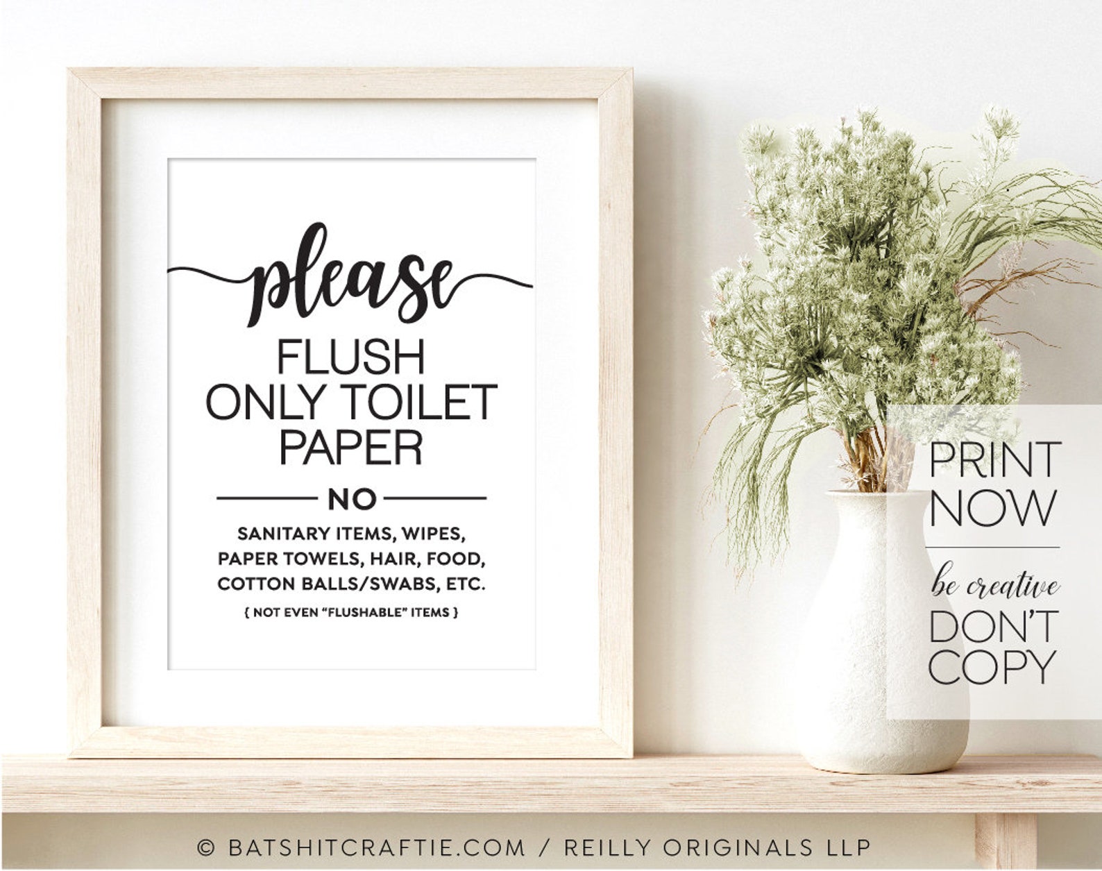 Cute Flush Only Toilet Paper PRINTABLE Bathroom Sign for | Etsy