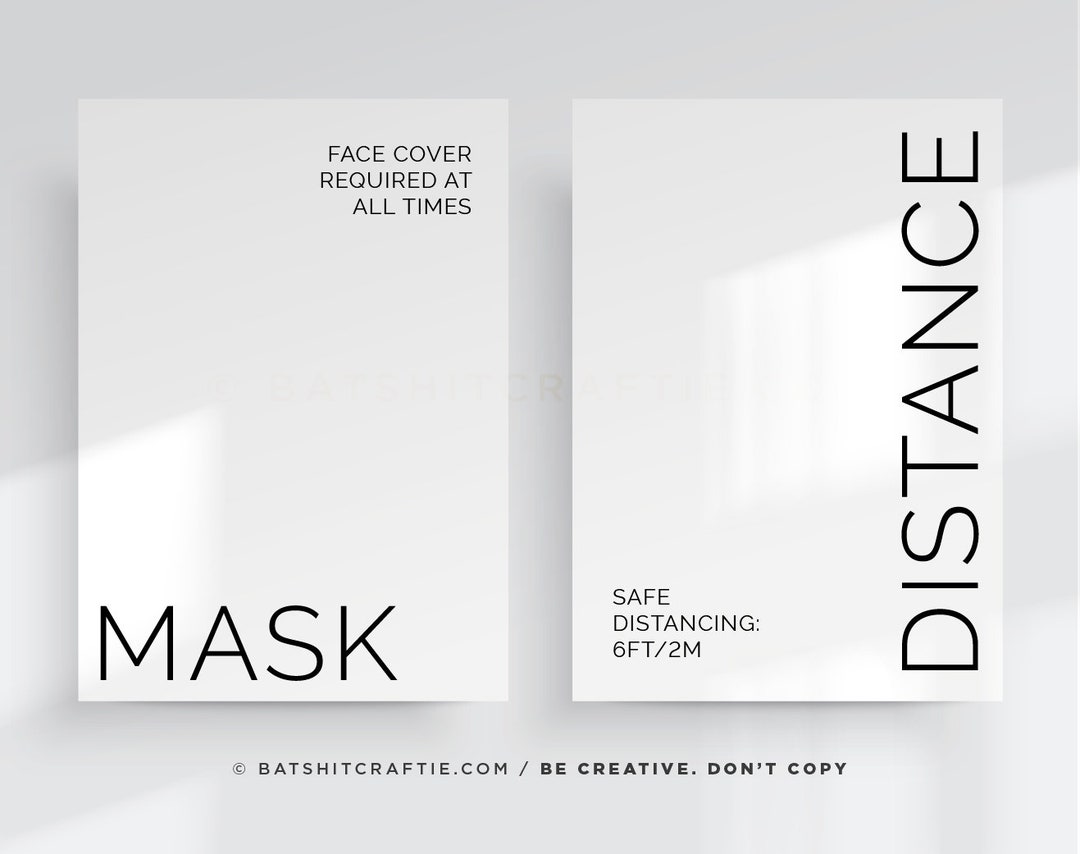 Modern Poster Set ~ Face Mask Required Social Distance 6ft / 2M ...