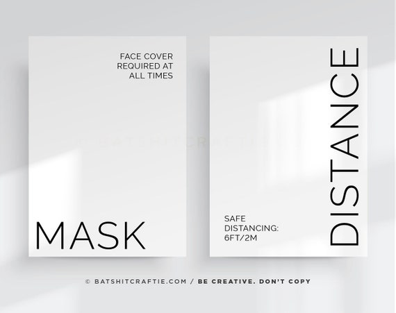 Modern Poster Set Face Mask Required Social Distance 6ft / - Etsy