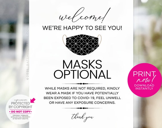 Masks Optional PRINTABLE SIGN Instantly Print Display | Etsy