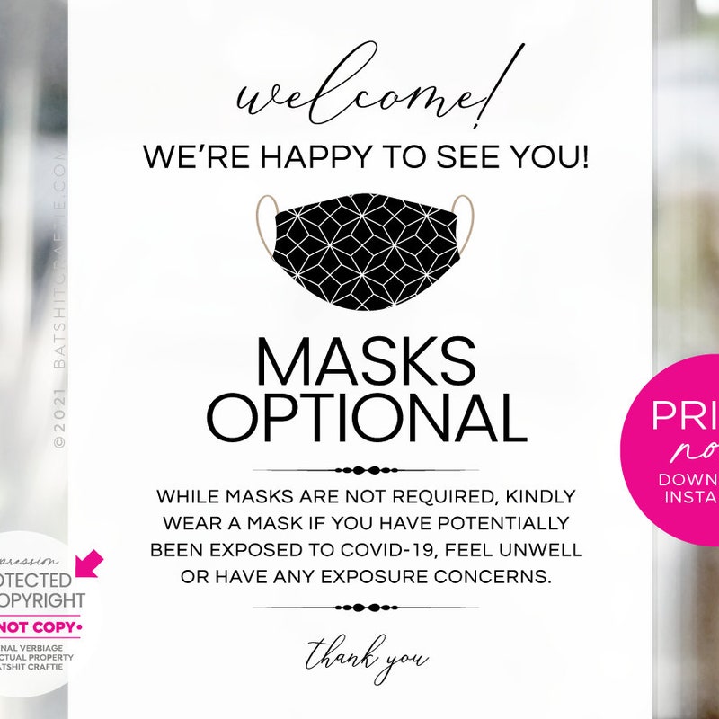 Masks Optional Sign - Etsy