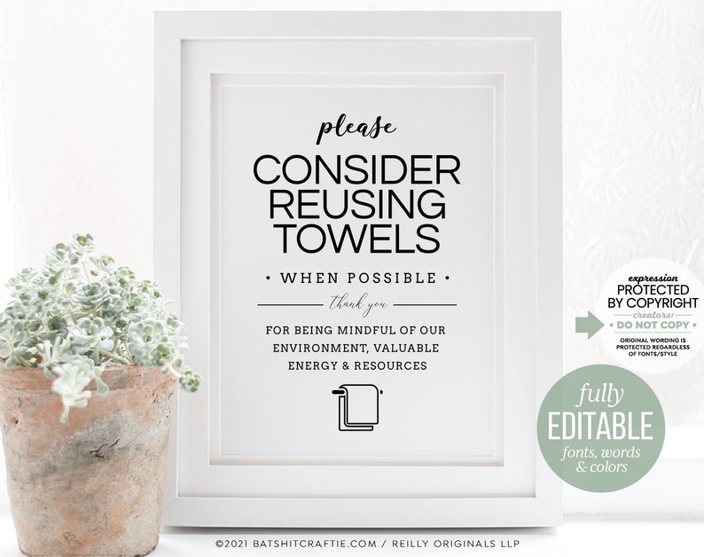 Please Reuse Towels Self-editable Template ~ 8x10" (more Sizes in Shop ...