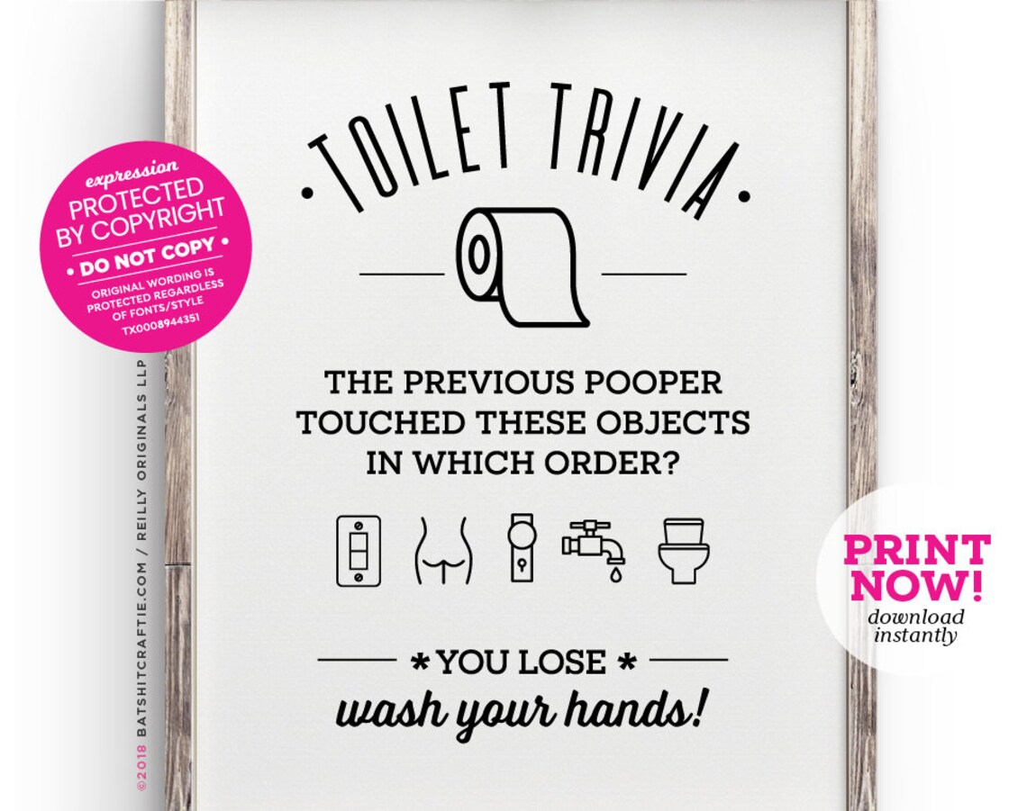 Printable Funny Bathroom Sign Toilet Trivia You Lose Wash - Etsy