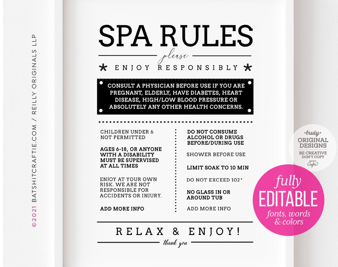 Editable Template Spa Rules Printable Sign For Airbnb Etsy Editable Template Spa Rules Printable Sign For Airbnb Etsy