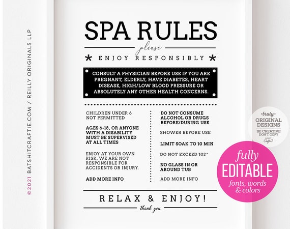 Editable Template Spa Rules Printable Sign for Airbnb | Etsy
