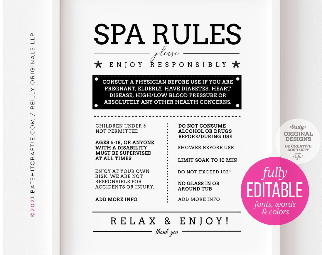 Editable Template Spa Rules Printable Sign for Airbnb | Etsy