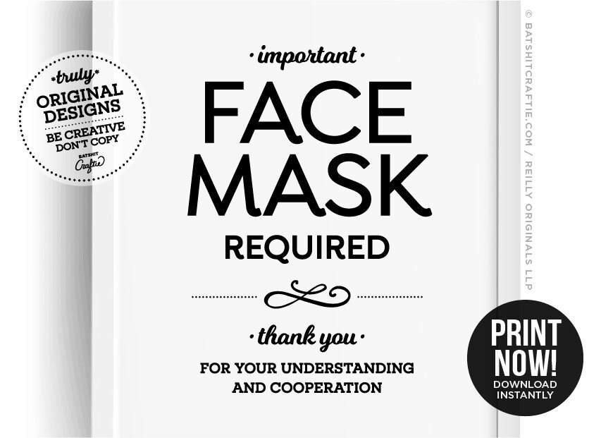 Face Mask Required PRINTABLE SIGN Office Workplace Restaurant - Etsy