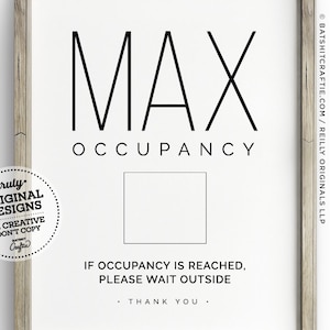 Maximum Occupancy PRINTABLE SIGN ~ Fill in ~ Modern Simple Poster for ...