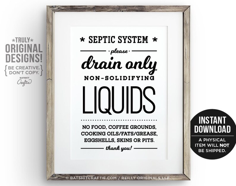 Septic System PRINTABLE Kitchen Sign Liquids Only No Food | Etsy