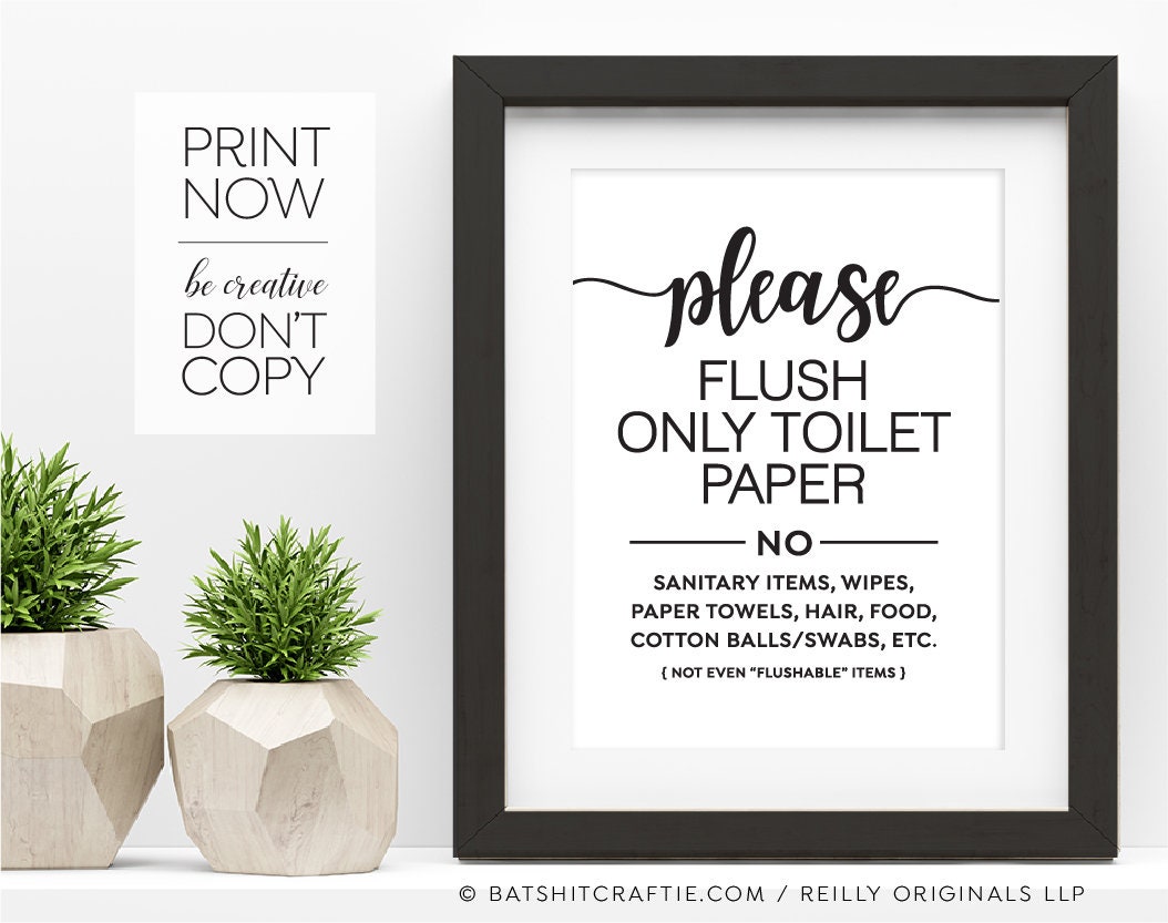 Cute Flush Only Toilet Paper PRINTABLE Bathroom Sign for - Etsy