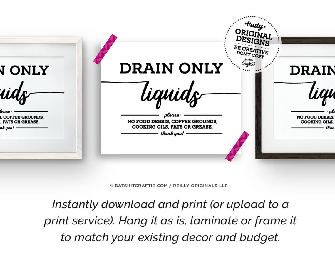 Drain Only Liquids PRINTABLE Kitchen Sink Sign No Food Grease Coffee ...