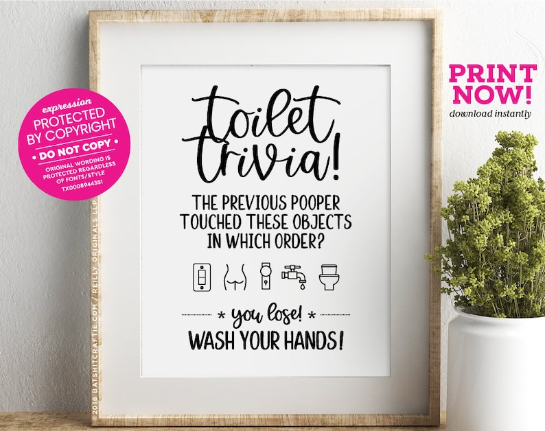 Printable Funny Bathroom Sign Toilet Trivia You Lose Wash - Etsy