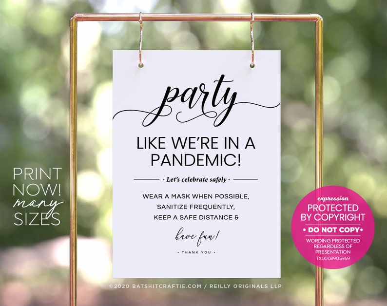 Party Like We're in a Pandemic Printable Sign ~ Instant Download (NOT ...