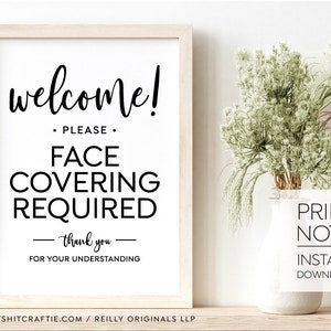 Welcome Face Covering Required PRINTABLE Sign ~ Cute Script Poster for ...