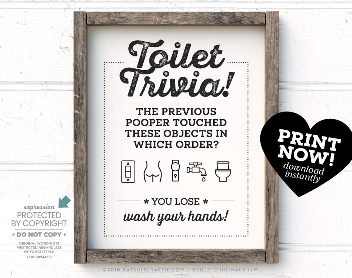 Printable Funny Bathroom Sign Toilet Trivia protected by - Etsy
