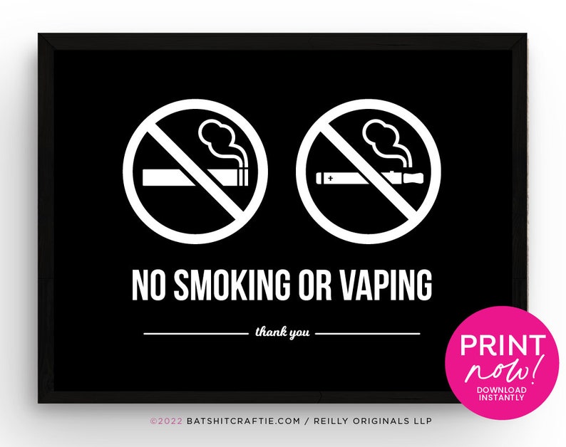 No Smoking or Vaping Printable Sign Instant Digital Download - Etsy
