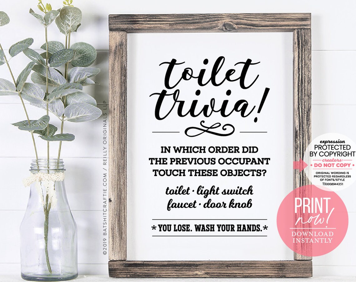Printable Funny Bathroom Sign Toilet Trivia Game Wash Your | Etsy